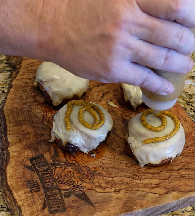 Bacon Bratwurst Pinwheels with Scorpion Mustard | Blazing Star BBQ